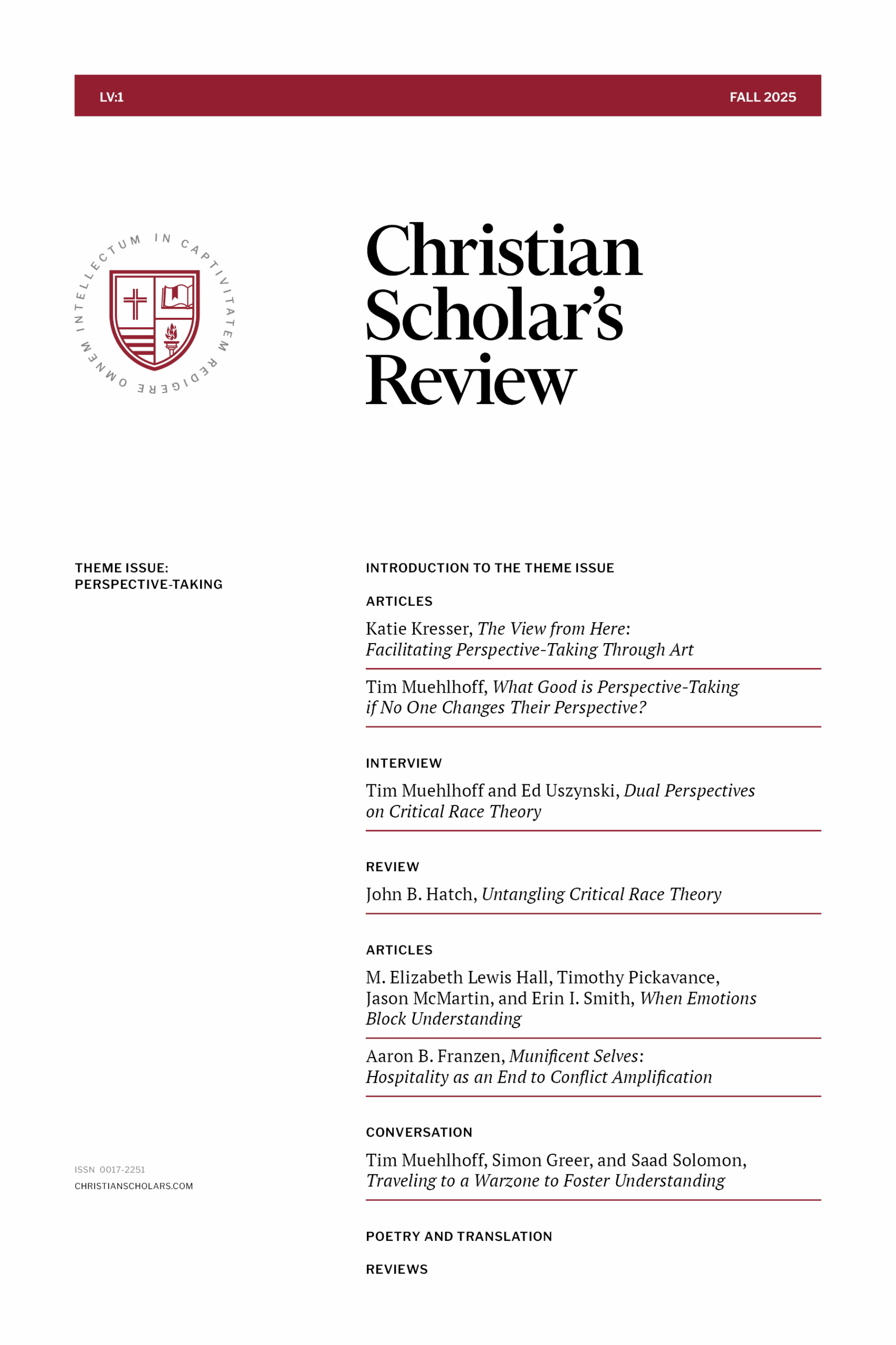 Fall 2025 - Christian Scholar’s Review